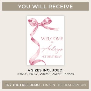 Pink Bow Welcome Sign, Printable Elegant Coquette Ribbon Party Decor ...