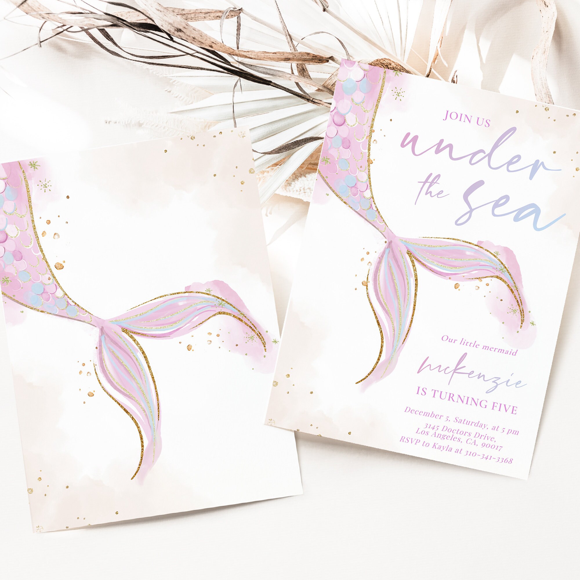 Under the Sea Birthday Invitation, EDITABLE Mermaid Girl Party Invite ...