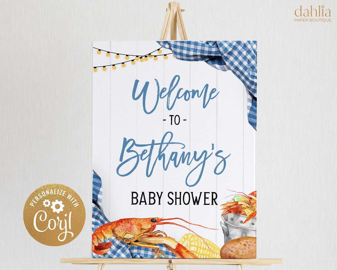 Editable Blue Baby-q Baby Shower Welcome Sign Backyard Couple - Etsy