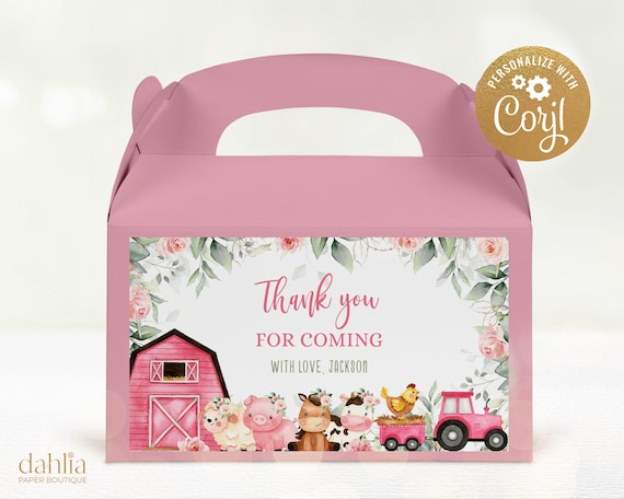 Farm Gable Box Label Template, Editable Barn Animals Party Sticker ...