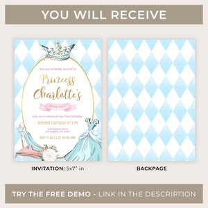 Cinderella Birthday Invitation, EDITABLE Princess Party Invite Template ...