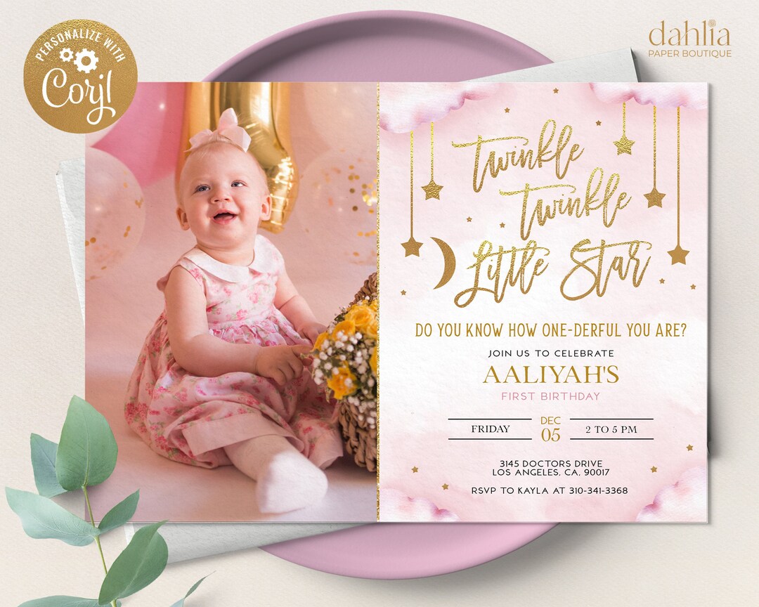 Twinkle Twinkle Little Star Birthday Invitation With Photo, Moon and ...