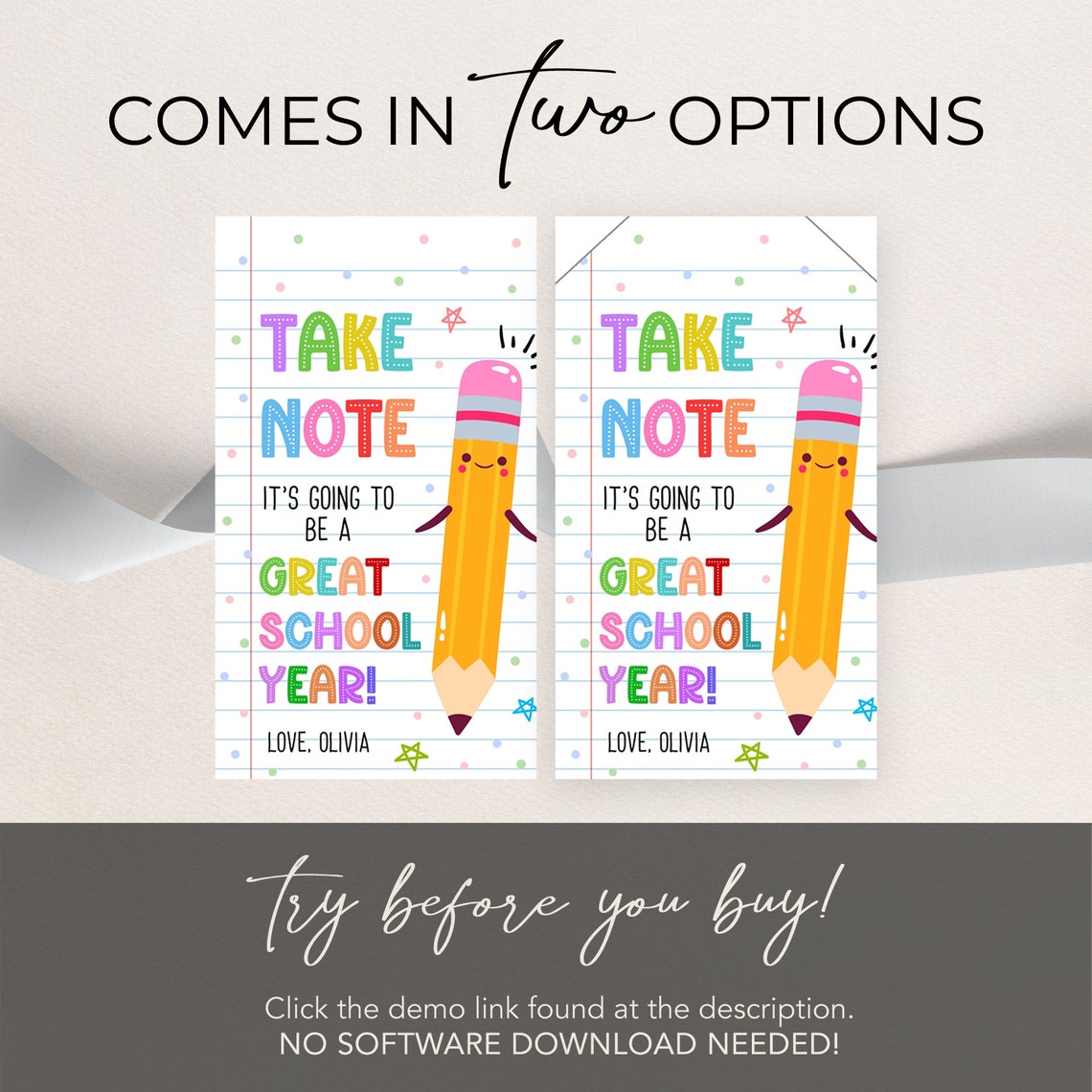 Take Note Back to School Favor Tags, EDITABLE First Day of School Gift ...