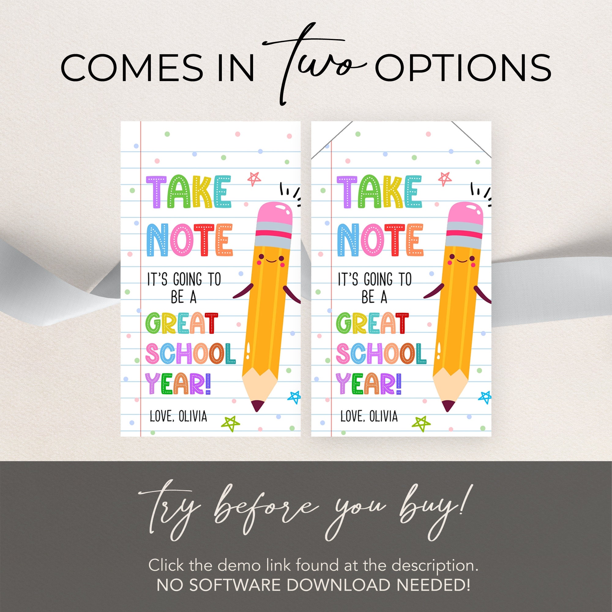 Take Note Back to School Favor Tags, EDITABLE First Day of School Gift ...
