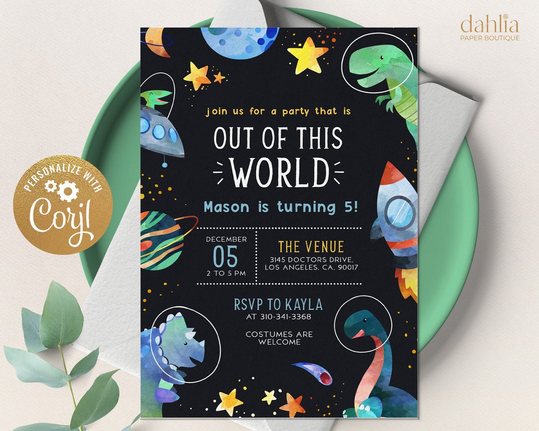 Space Dinosaur Birthday Invitation, EDITABLE Outer Space Party ...