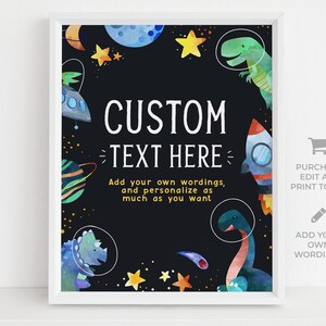 Space Dinosaur Birthday Custom Text Sign, EDITABLE Outer Space Party ...
