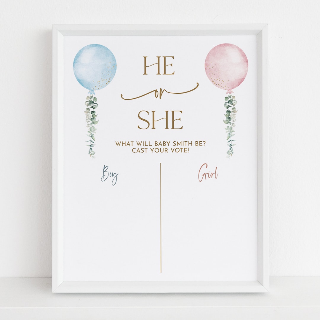 EDITABLE Blue and Pink Balloon Gender Reveal Voting Sign, Boy or Girl ...