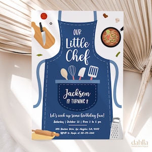 EDITABLE Cooking Birthday Invitation, Blue Kitchen Party Invite, Our ...