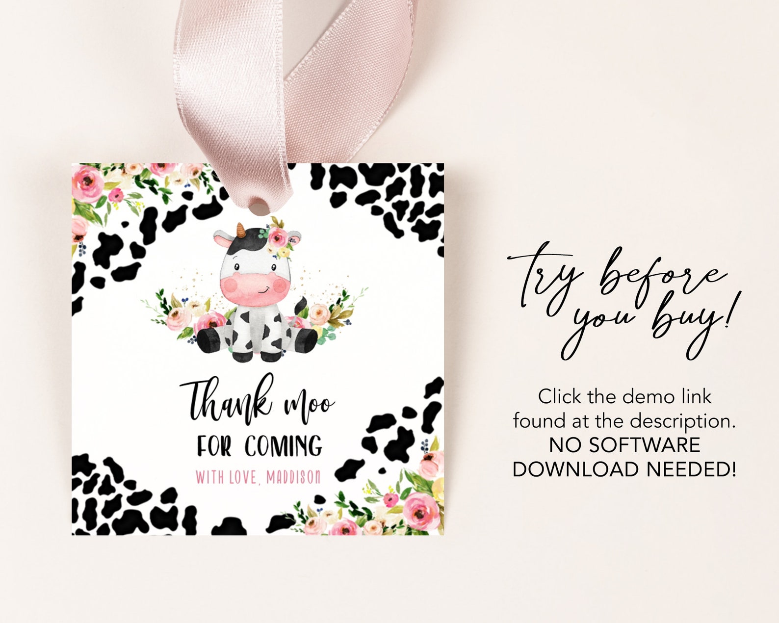 Holy Cow Birthday Thank You for Coming Gift Tag, Cow Party Favor Tag ...