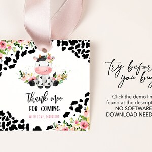 Holy Cow Birthday Thank You for Coming Gift Tag, Cow Party Favor Tag ...
