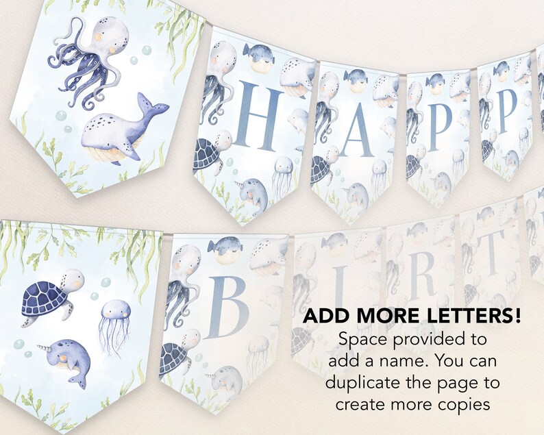 Under the Sea Happy Birthday Banner EDITABLE Ocean Animals - Etsy