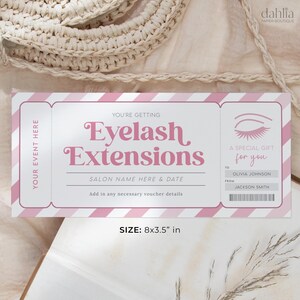 Eyelash Extensions Gift Voucher, Printable Lash Extensions Gift ...