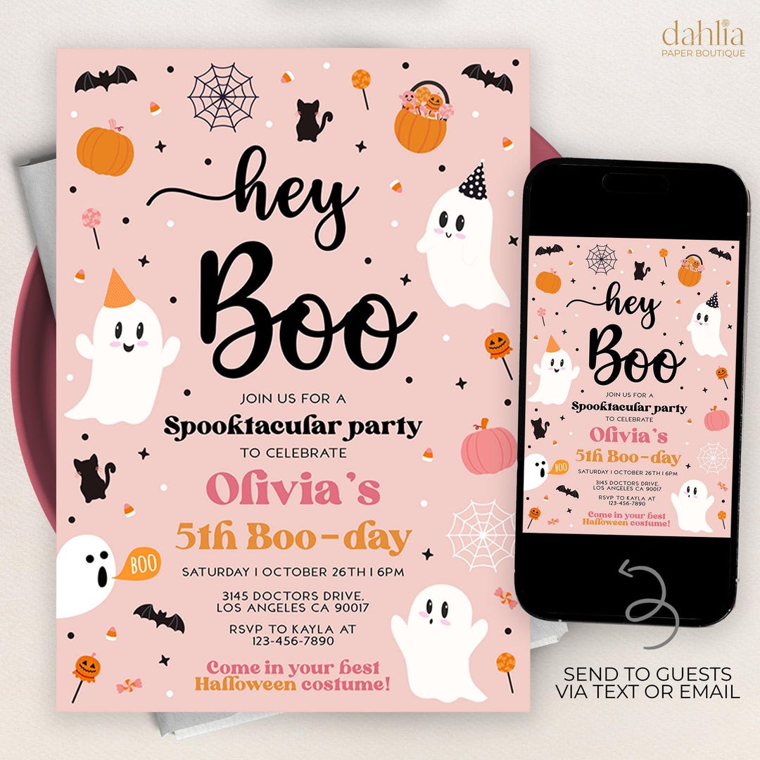 Hey Boo Birthday Invitation, EDITABLE Spooky Halloween Party Template ...
