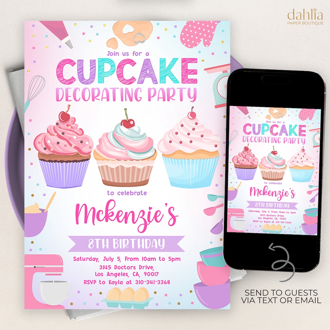 Cupcake Decorating Party Invitation, Editable Baking Birthday Invite ...