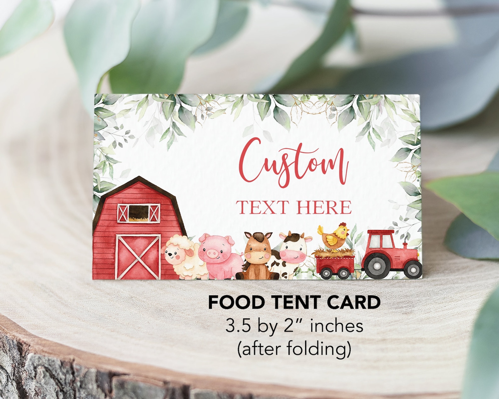Farm Birthday Food Labels Template, Barn Animals Place Card, Red Ranch ...