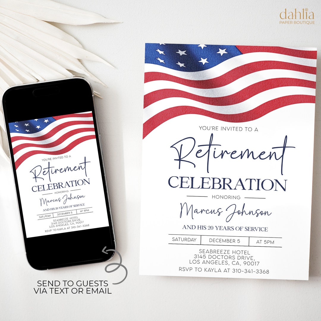American Flag Retirement Invitation, Editable Military Retirement ...