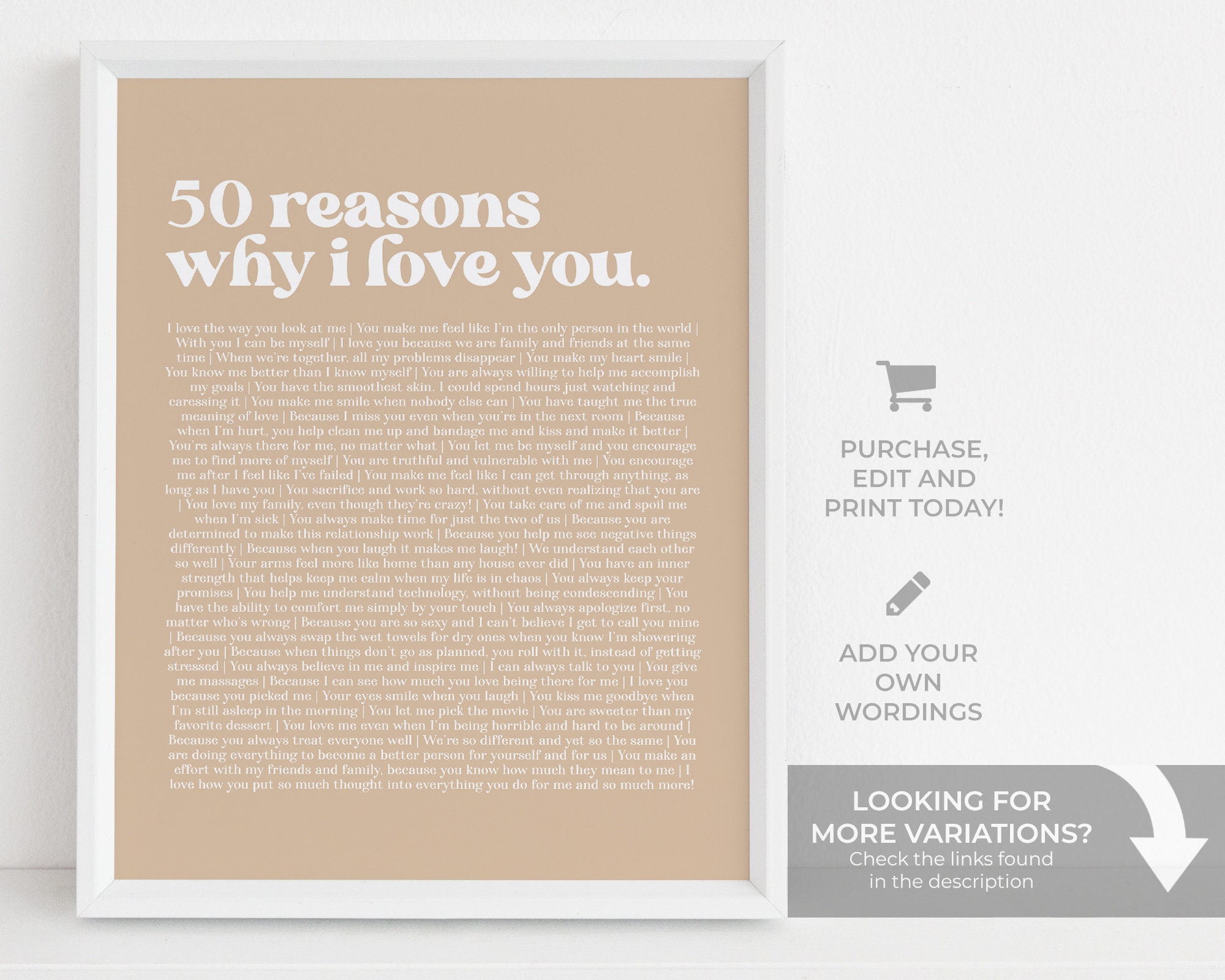 EDITABLE Reasons Why I Love You Template Printable Sign Gift - Etsy UK