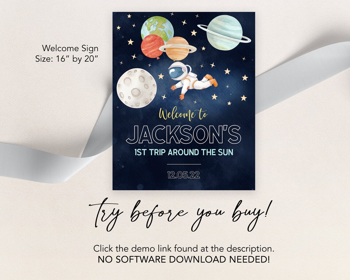 EDITABLE Space Birthday Welcome Sign Galaxy Planets Party | Etsy
