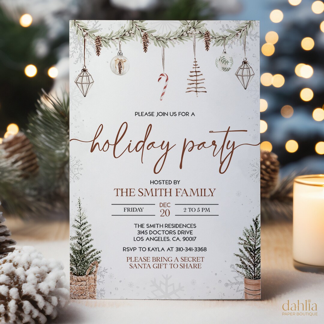 Holiday Party Invitation Template, Christmas Party Printable, Christmas ...