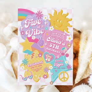Retro 5th Birthday Invitation, Editable Five is A Vibe Party Invite ...