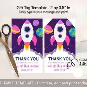 EDITABLE Space Birthday Thank You for Coming Gift Tag, Galaxy Party ...