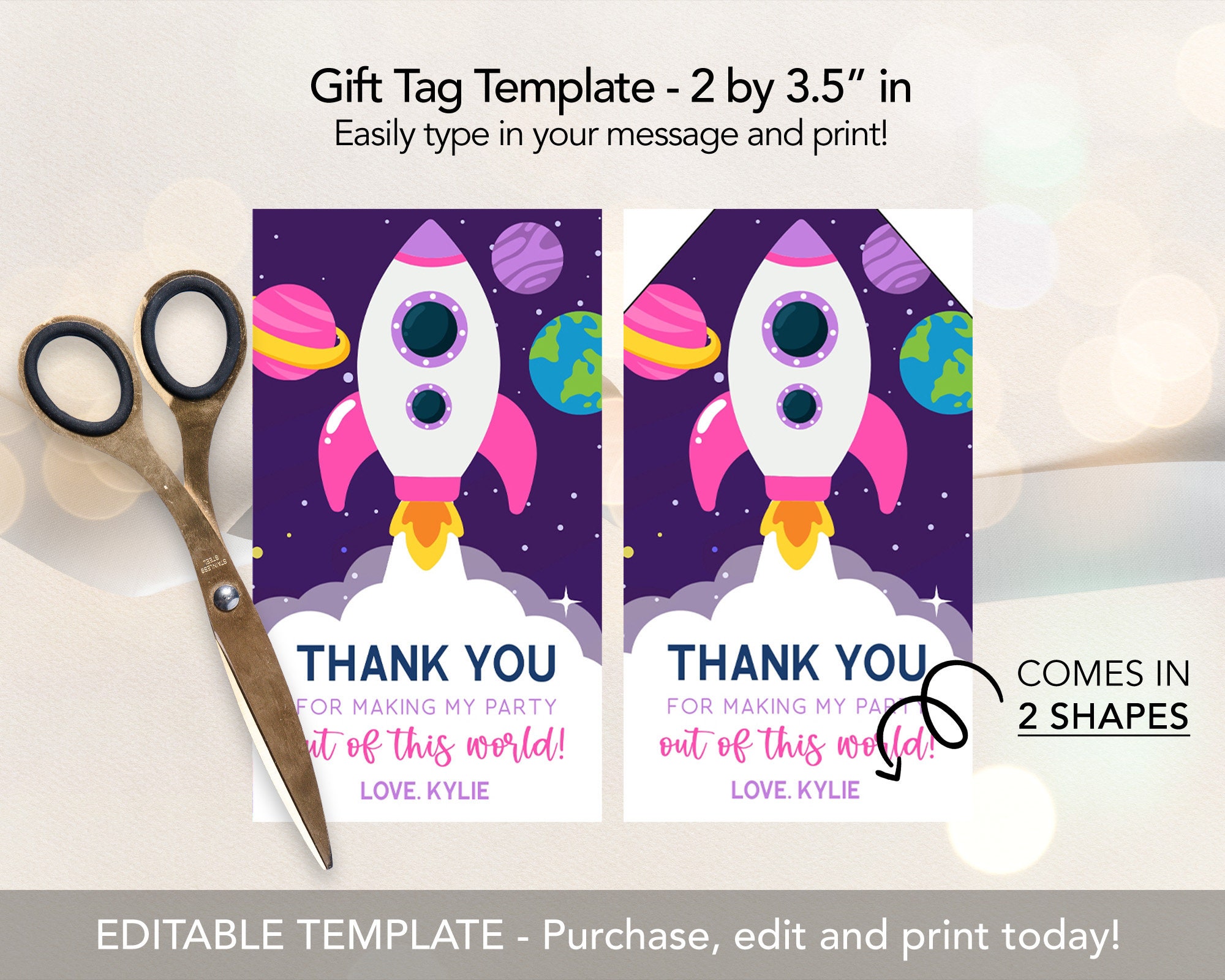 EDITABLE Space Birthday Thank You for Coming Gift Tag, Galaxy Party ...