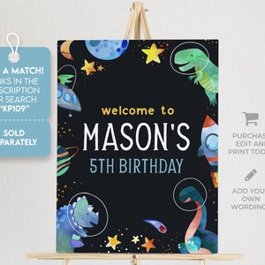 Space Dinosaur Birthday Custom Text Sign, EDITABLE Outer Space Party ...