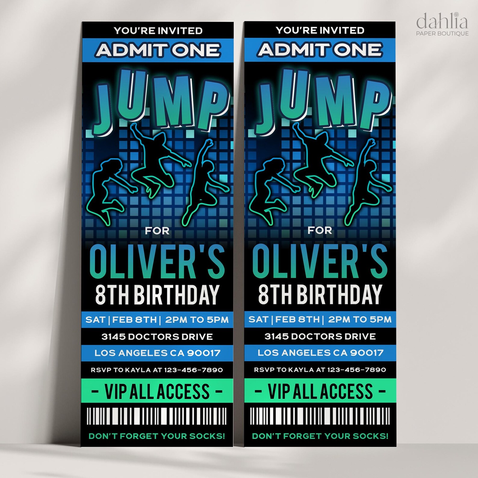 Jump Ticket Invitation, Editable Jump Birthday Invite, Blue Trampoline ...