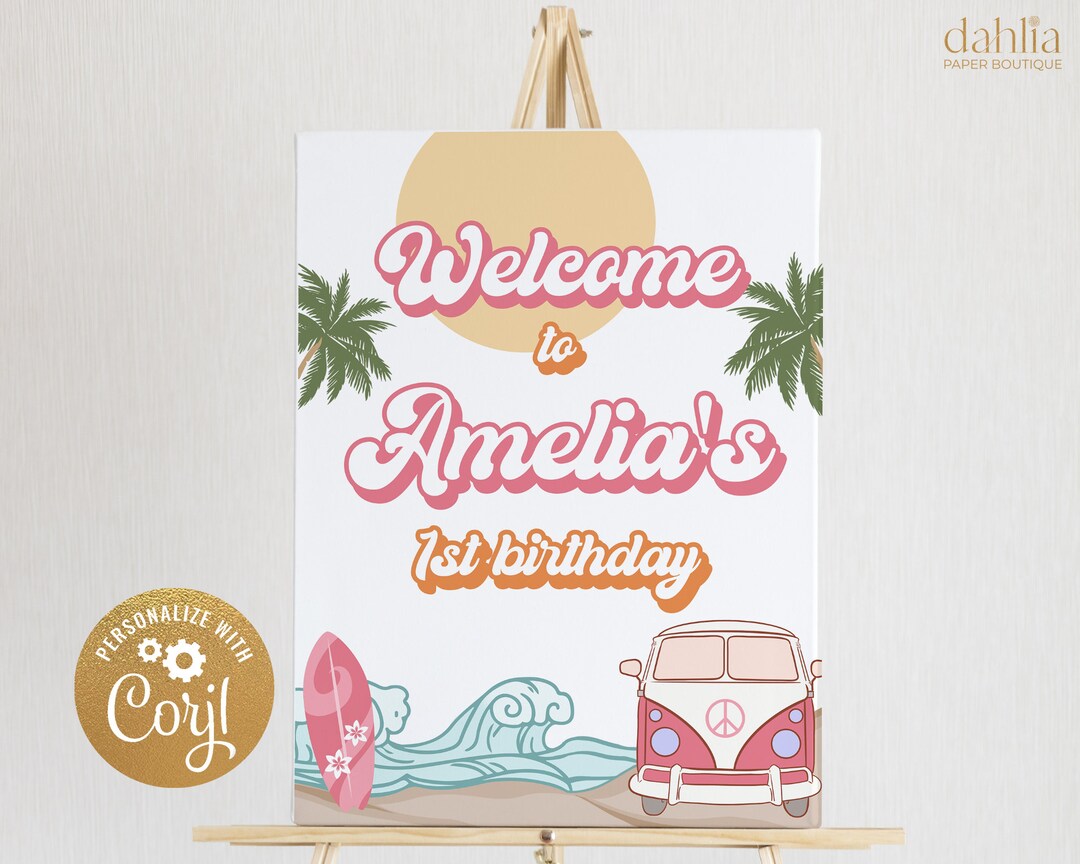 Surf's up Welcome Sign, EDITABLE Swimming Party Decor, Tropical Summer ...