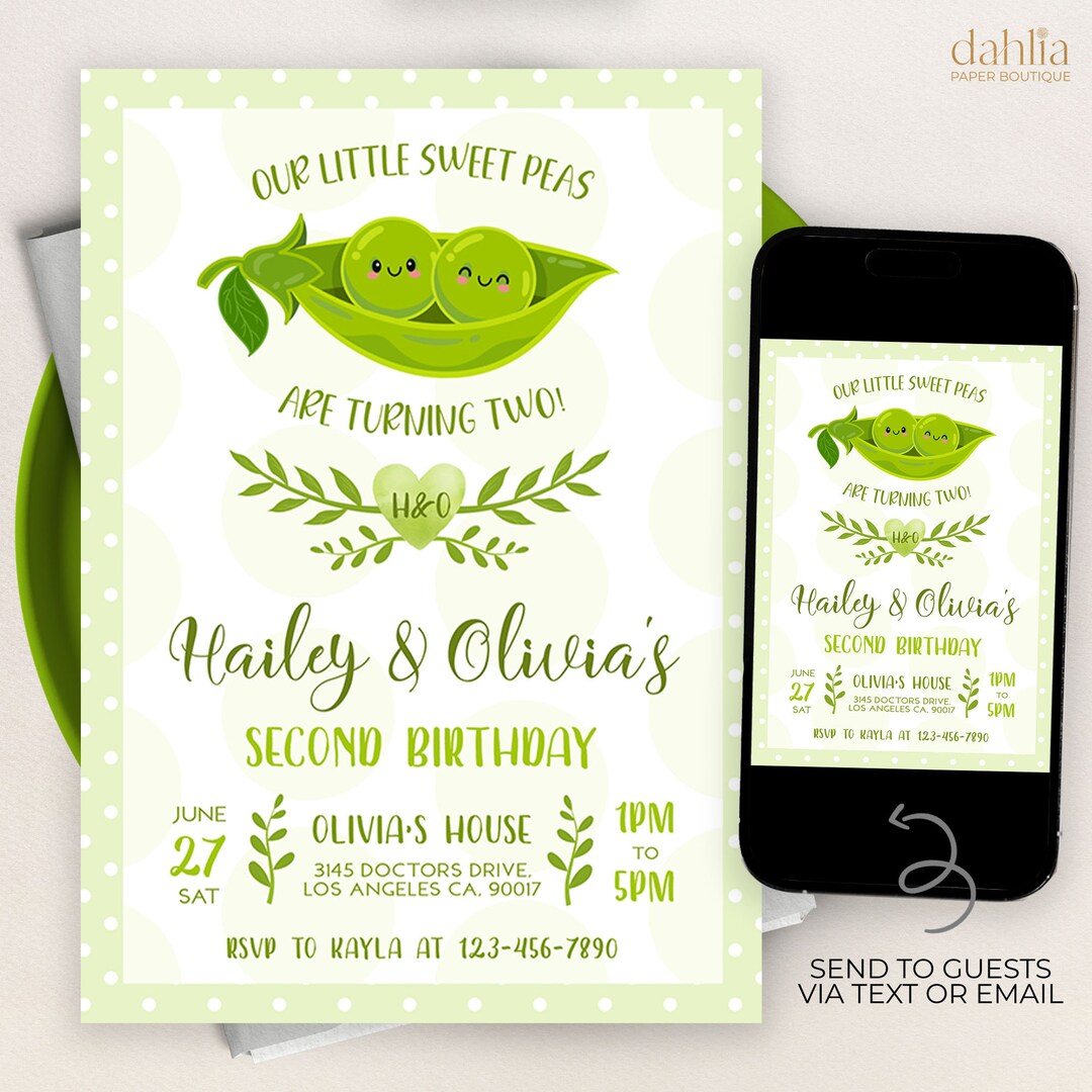 Sweet Pea Joint Birthday Invitation, Editable Twins Birthday Invite ...
