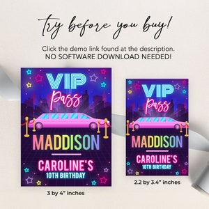 Limo Party VIP Pass Template, Editable VIP Limousine Badge for Lanyard ...