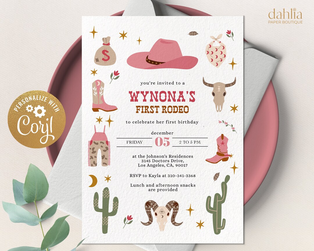 Wild West First Birthday Invitation EDITABLE Cowgirl Rodeo - Etsy