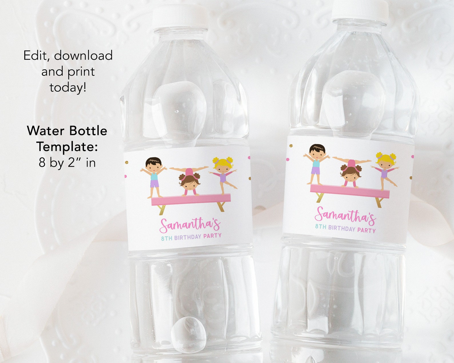 Gymnastics Water Bottle Label Template, Editable Bottle Wrapper, Party ...