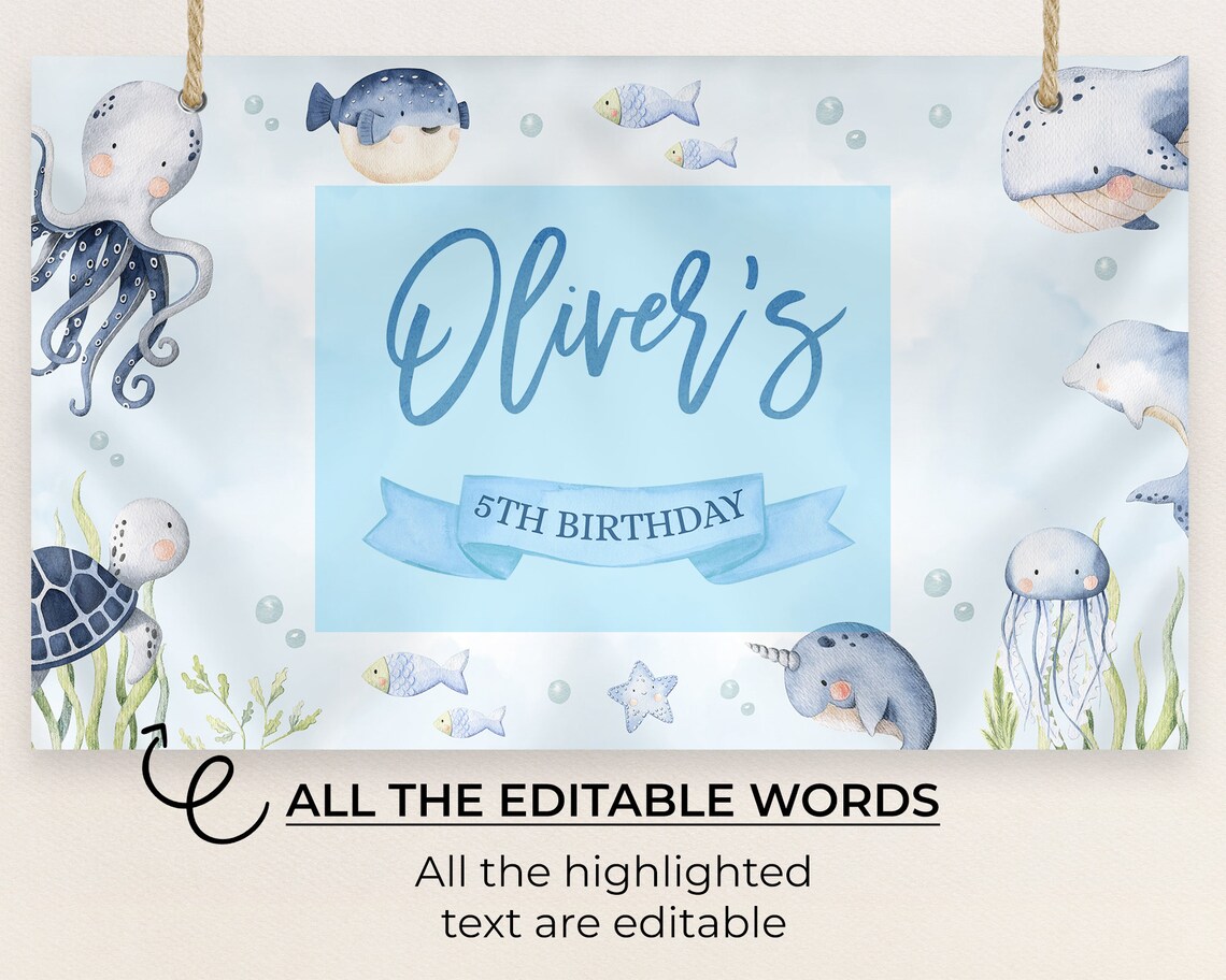 Under the Sea Birthday Backdrop EDITABLE Ocean Animals Party - Etsy