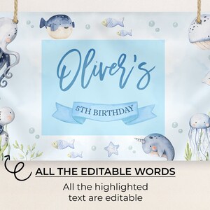 Under the Sea Birthday Backdrop, EDITABLE Ocean Animals Party Banner ...