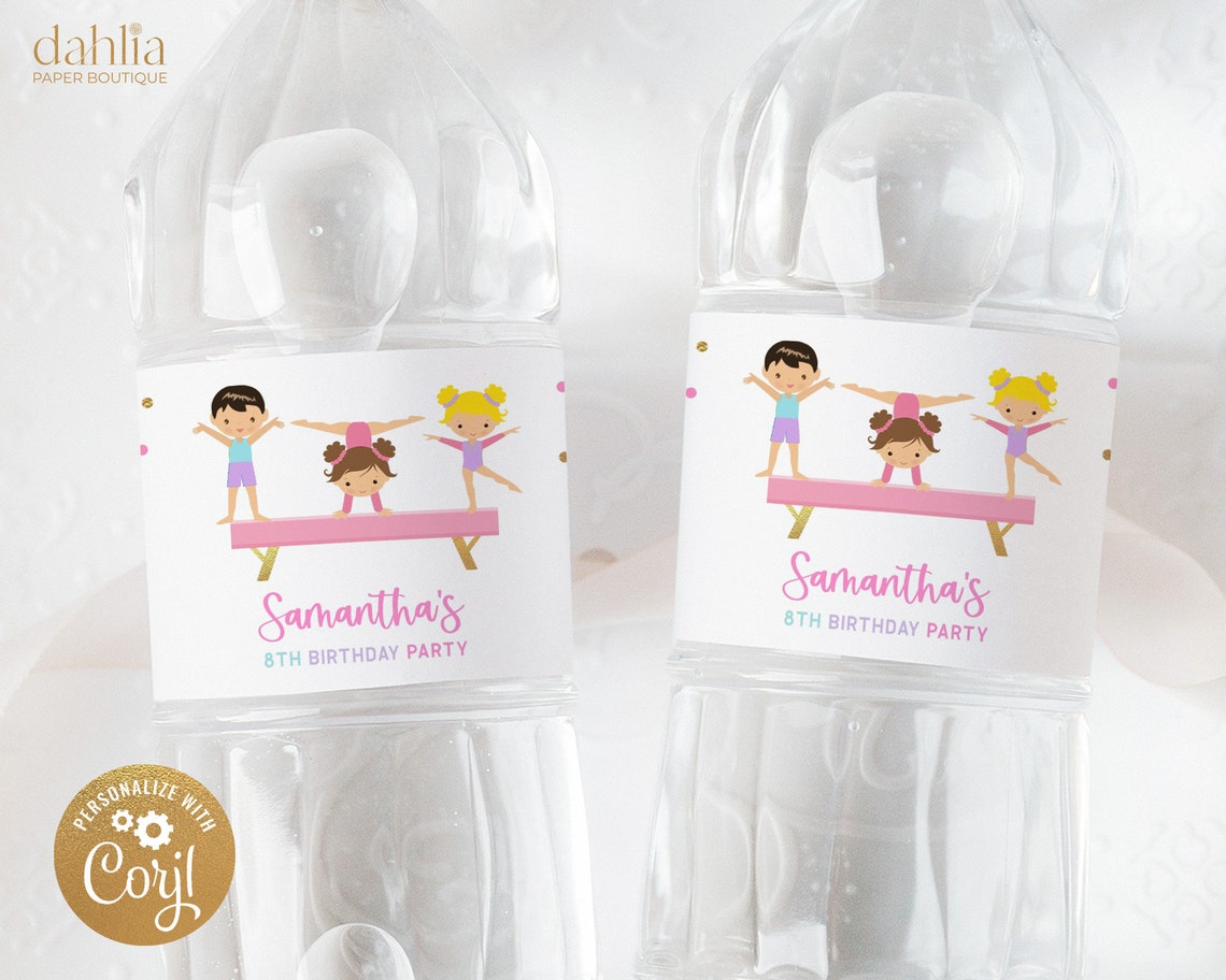 Gymnastics Water Bottle Label Template, Editable Bottle Wrapper, Party ...