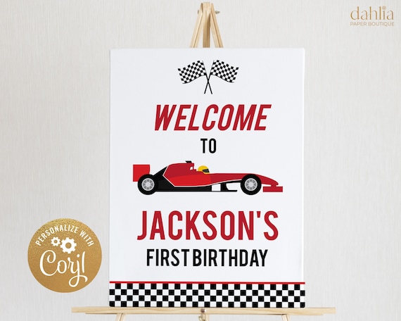 EDITABLE Fast One First Birthday Welcome Sign, Printable Race Car Party ...