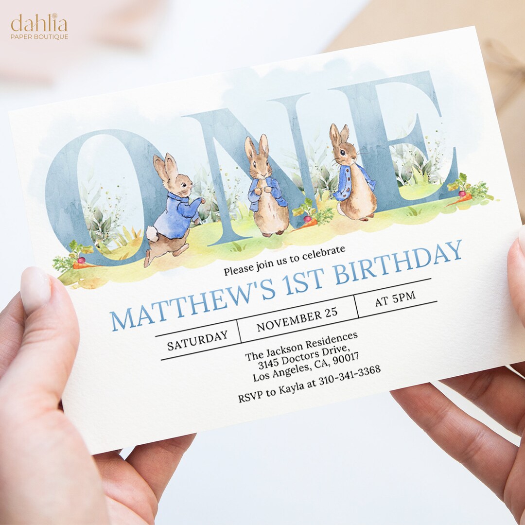 Peter Rabbit First Birthday Invitation, Editable Invite Template ...
