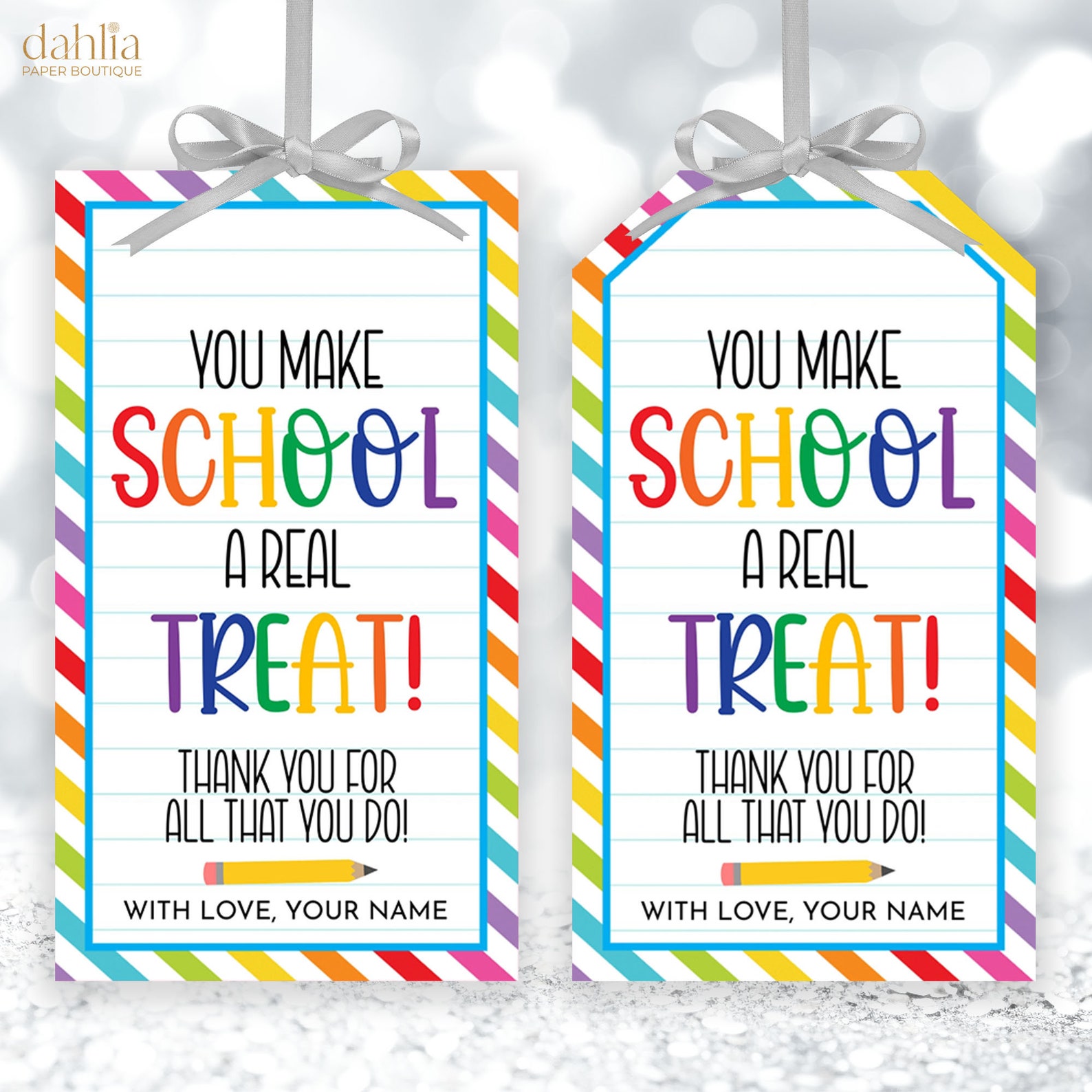 Editable Teacher Appreciation Favor Tags, School Treats Gift Tag ...