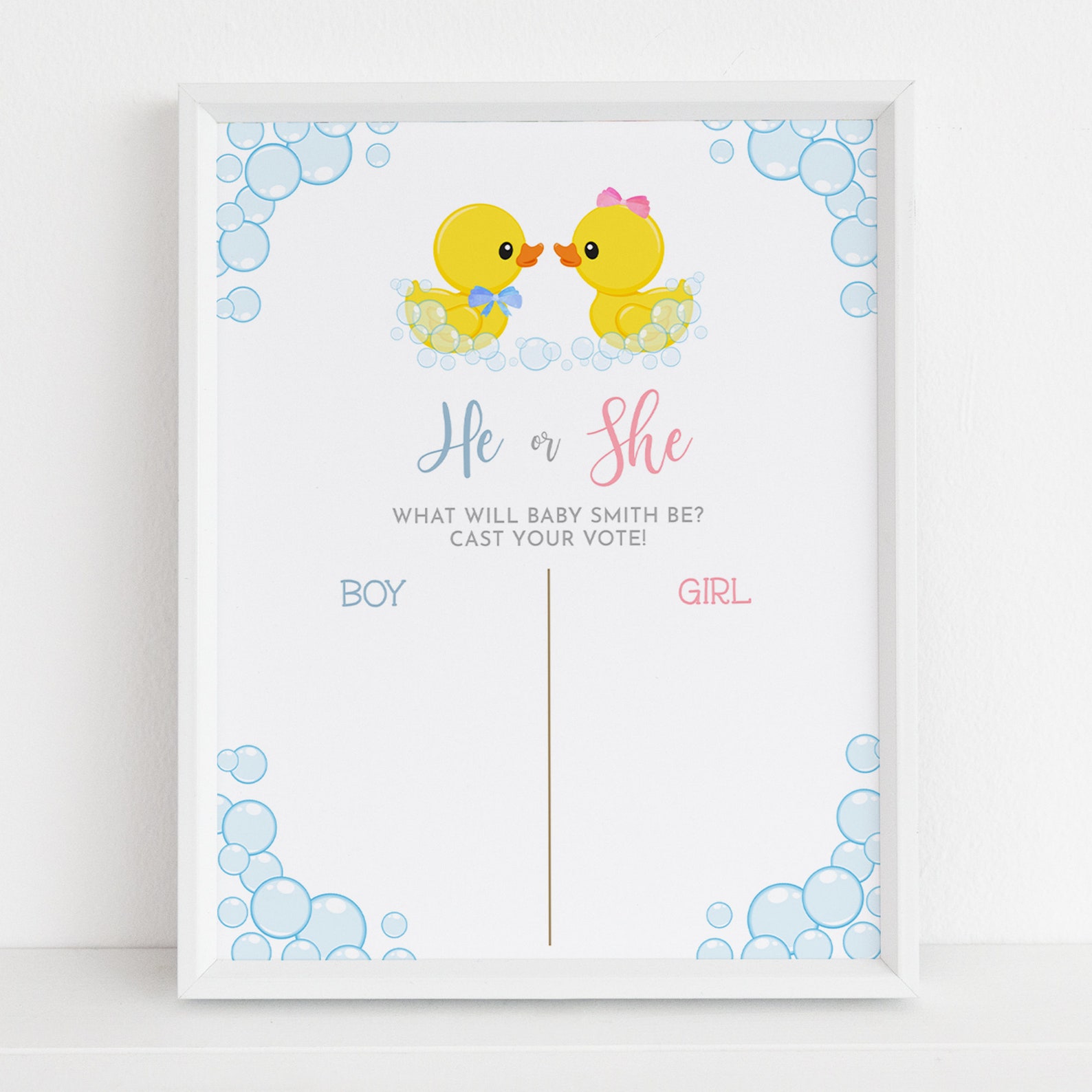 EDITABLE Rubber Duckie Gender Reveal Voting Sign, Boy or Girl Party ...