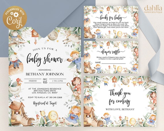Nursery Rhyme Baby Shower Invitation Set, Book Character Baby Sprinkle ...