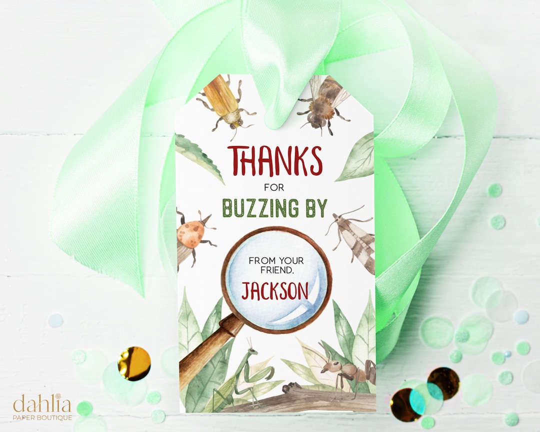 EDITABLE Insect Bugs Thank You for Coming Gift Tag, Outdoor Kids Party ...