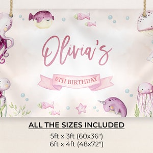 Under the Sea Birthday Backdrop, EDITABLE Ocean Animals Party Banner ...