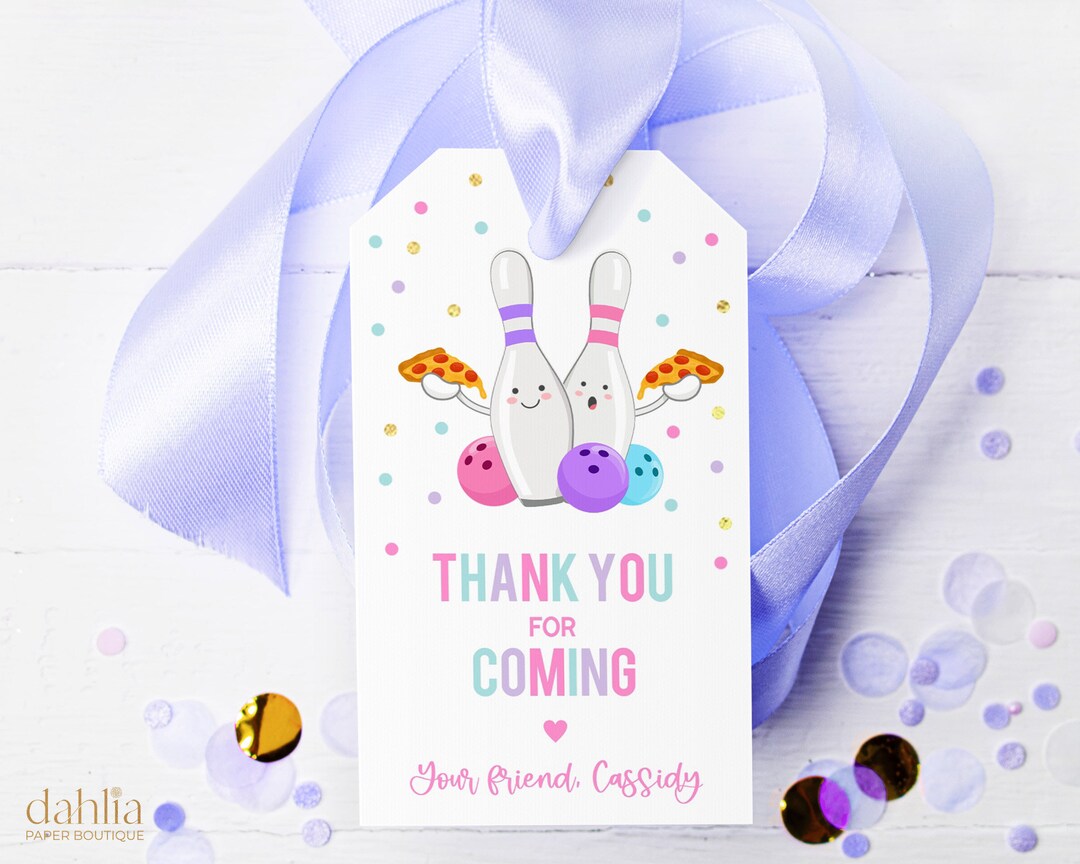 Thank You for Coming Gift Tag, EDITABLE Bowling and Pizza Party Favor ...