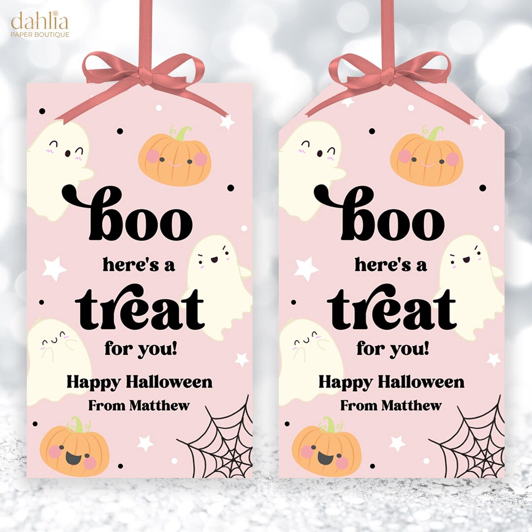 Boo Here's A Treat for You Tag, Printable Happy Halloween Favor, Pink ...