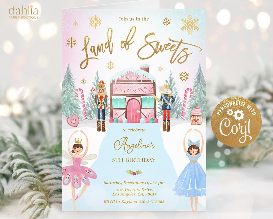 Nutcracker Birthday Invitation, EDITABLE Land of Sweets Party Invite ...