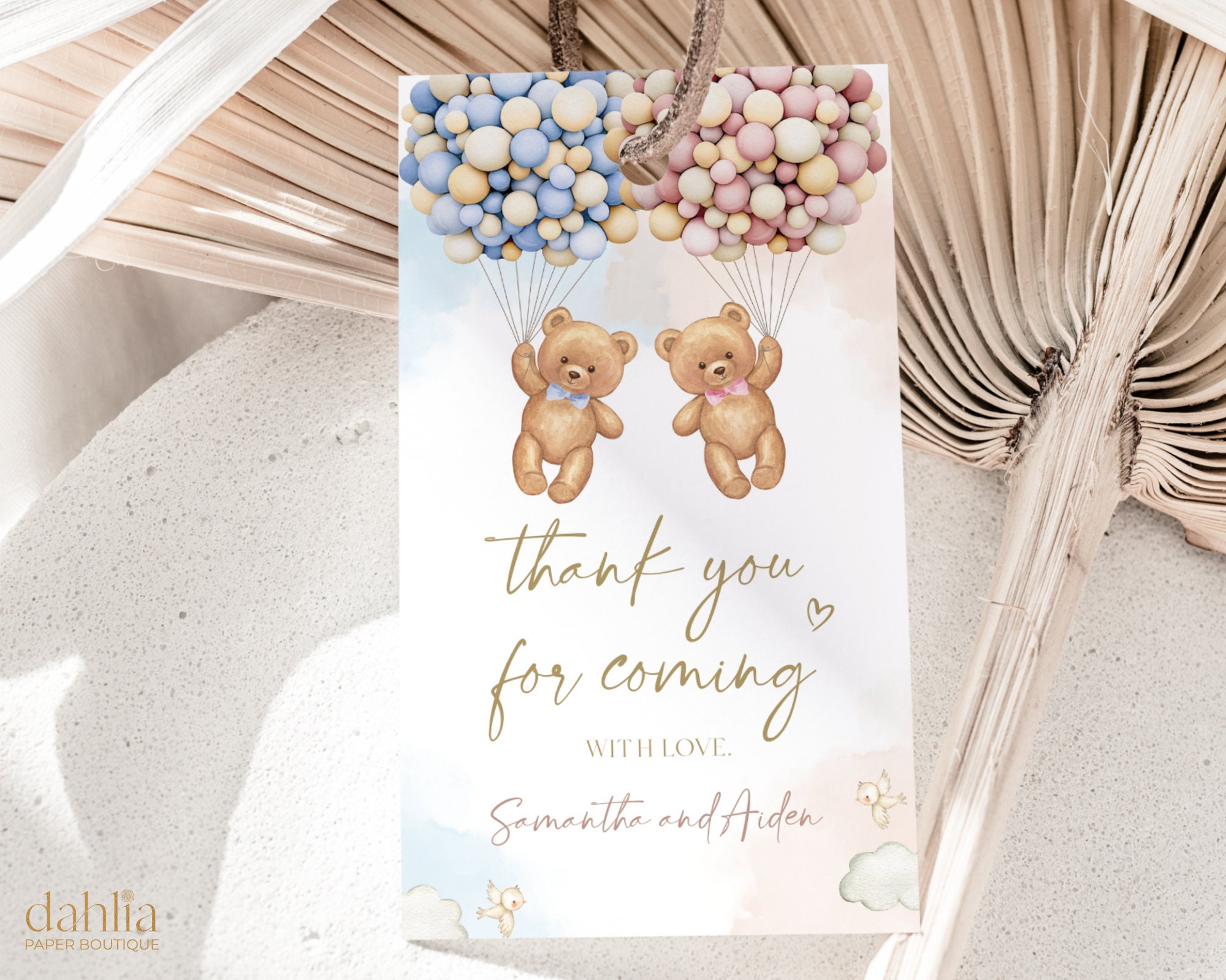 EDITABLE Teddy Bears Thank You for Coming Gift Tag Baby Boy - Etsy
