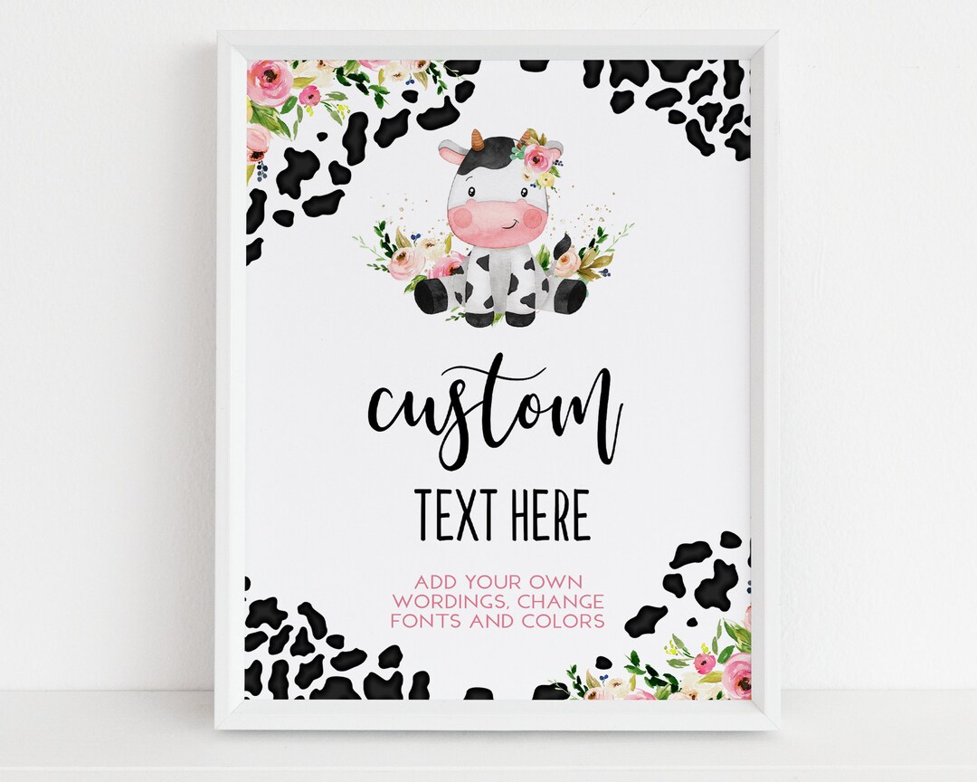 EDITABLE Holy Cow Custom Text Sign, Floral Cow Print Birthday Party ...