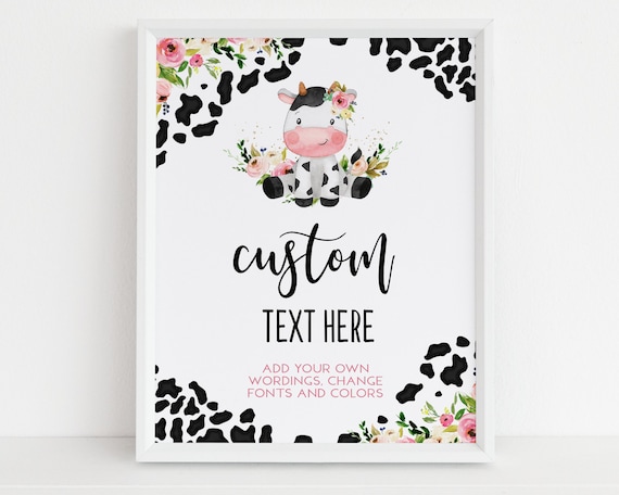 EDITABLE Holy Cow Custom Text Sign, Floral Cow Print Birthday Party ...