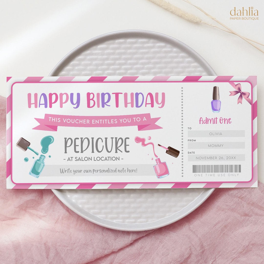 Pedicure Gift Certificate Template, Editable Birthday Surprise Mani ...